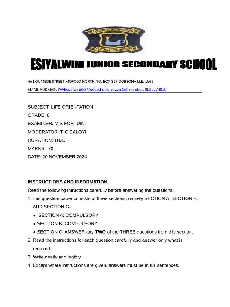 Life Orientation Grade 8 Term 4 | PDF | Management Of Hiv/Aids | Violence