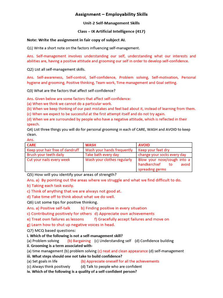 Emp Skills - Unit - 2 - SelfManagementSkills | PDF | Behavioural ...