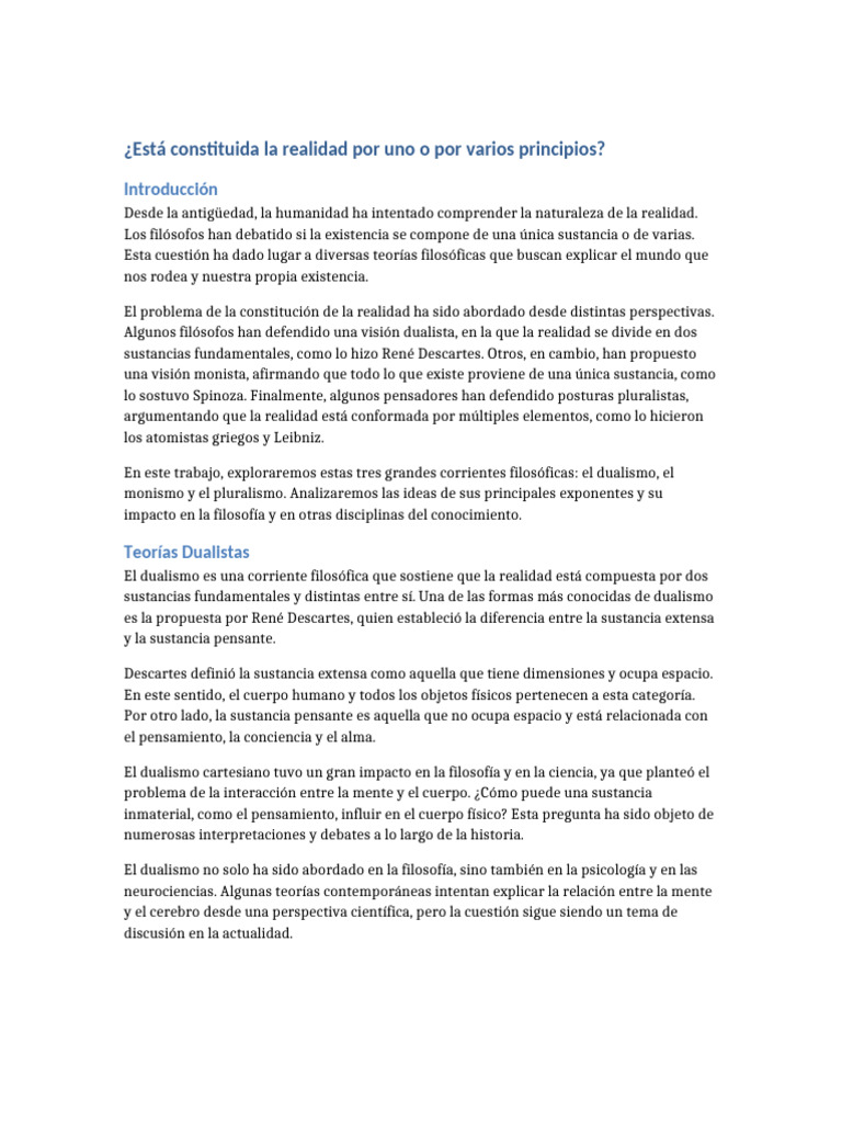 Dualismo, Monismo y Pluralismo en Filosofía | PDF | Monismo | Teoría de ...