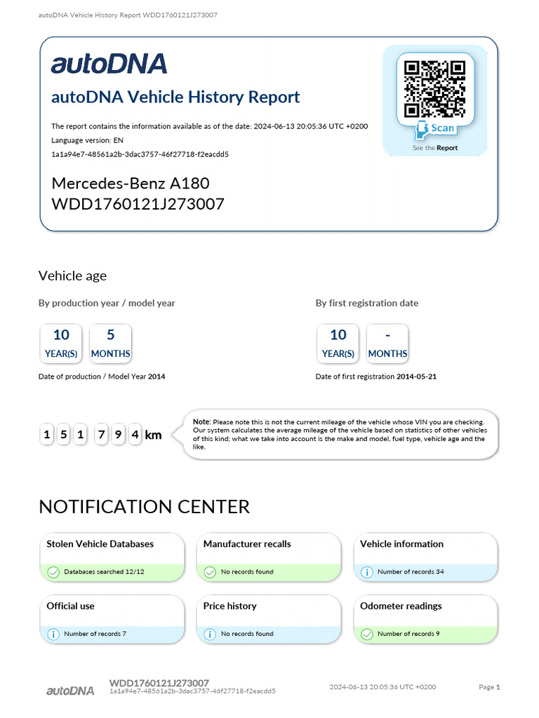 Report autoDNA WDD1760121J273007 | PDF | Qr Code | Automatic Transmission