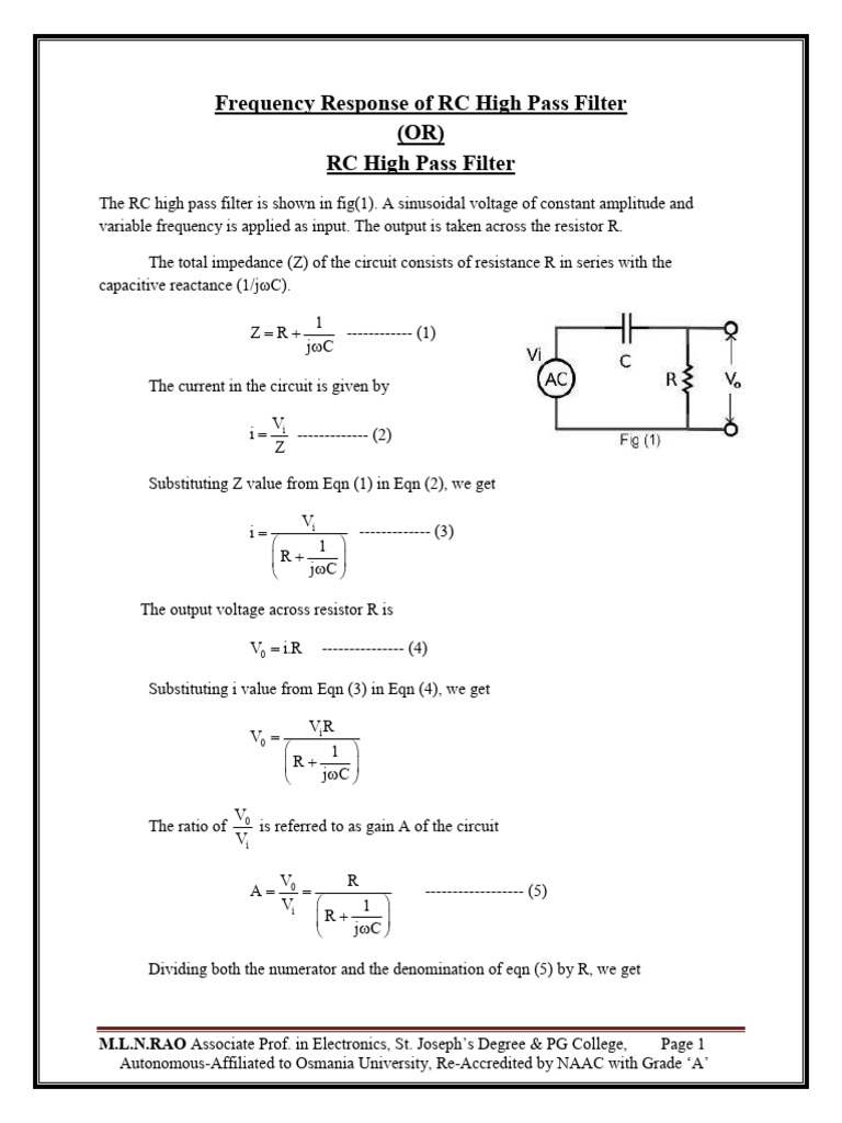 RC High Pass and Low Pass Filter Analysis | PDF | Low Pass Filter ...