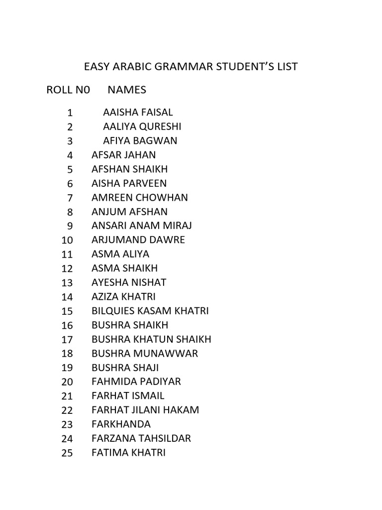 Easy Arabic Grammar Students Roll Numbers | PDF