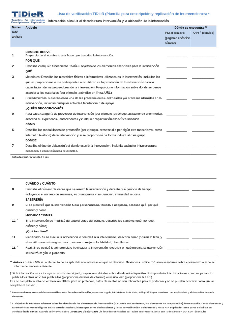 TIDieR-Checklist-Word 1 | PDF