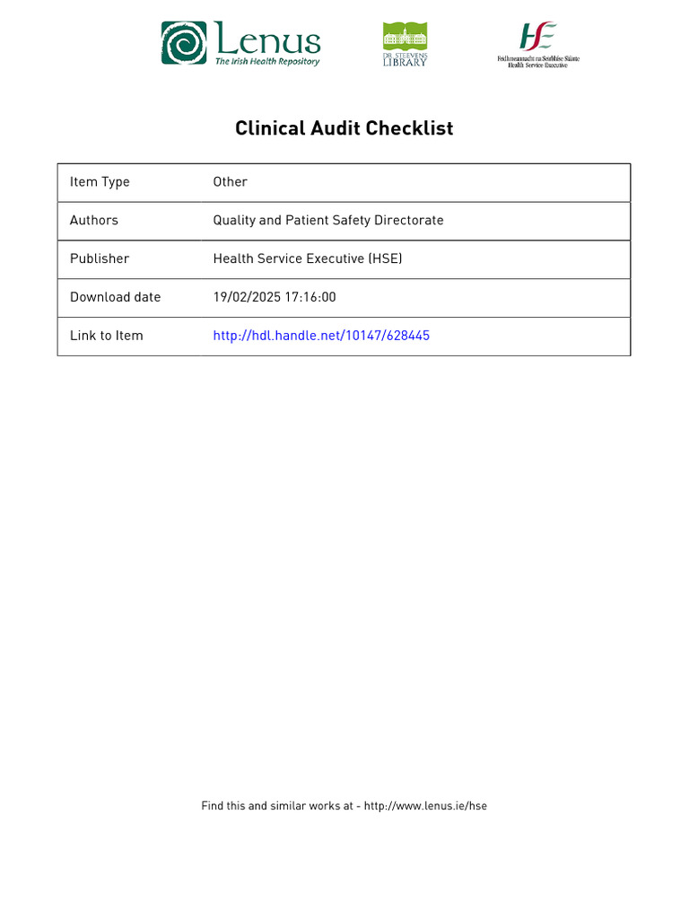 Clinicalauditchecklist2013 (1) | PDF | Audit | Medicine