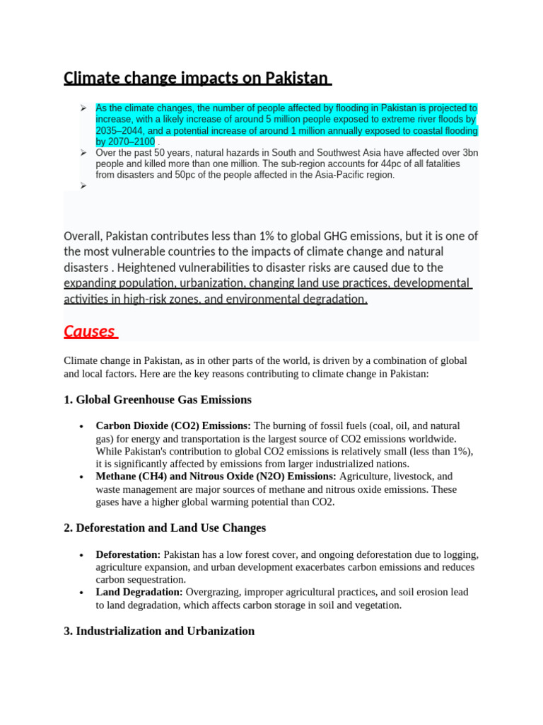 Climate Change Impacts On Pakistan | PDF | Agriculture | Climate Change