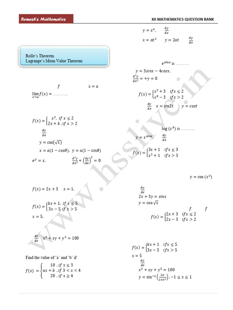 Continuity and Differentiability Questions | PDF | Mathematical Concepts | Analysis