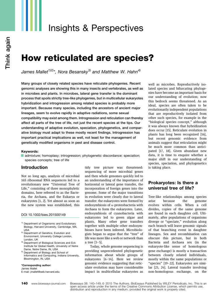 BioEssays - 2016 - Mallet - How Reticulated Are Species | PDF | Species ...