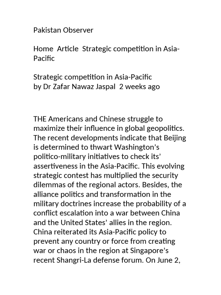 Asia-Pacific Strategic Competition Analysis | PDF | China | World Politics