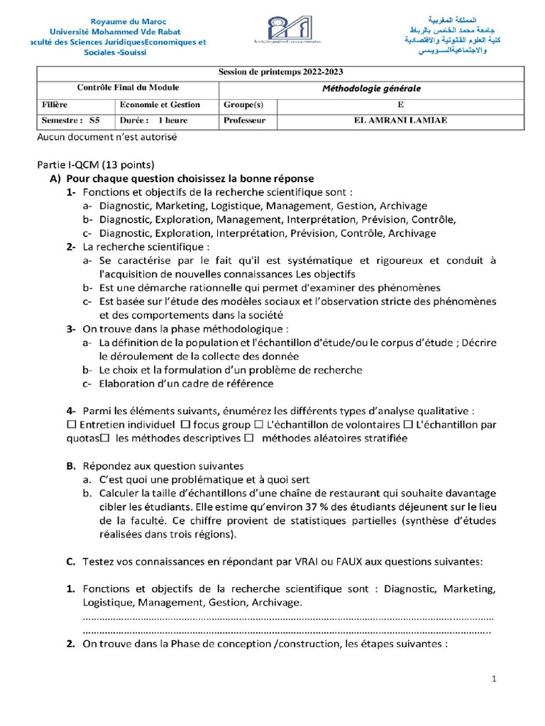 Contr Le Final m Thodologie g n Rale 2022 2023[1] | PDF