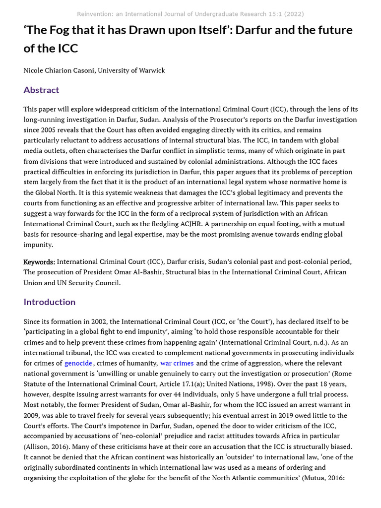 The Fog That It Has Drawn Upon Itself': Darfur and The Future of The ICC | PDF | International ...