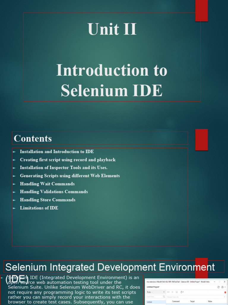 Unit II Introduction to Selenium IDE | PDF | Selenium (Software) | Computer Programming