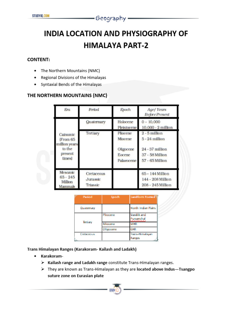 02 INDIA LOCATION AND PHYSIOGRAPHY OF HIMALAYA PART-2 | PDF | Himalayas | Earth Sciences