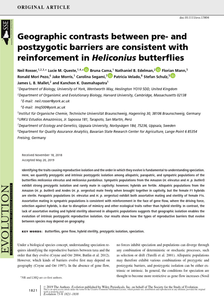 Geographic Contrasts Between Pre - and Postzygotic | PDF | Evolution ...