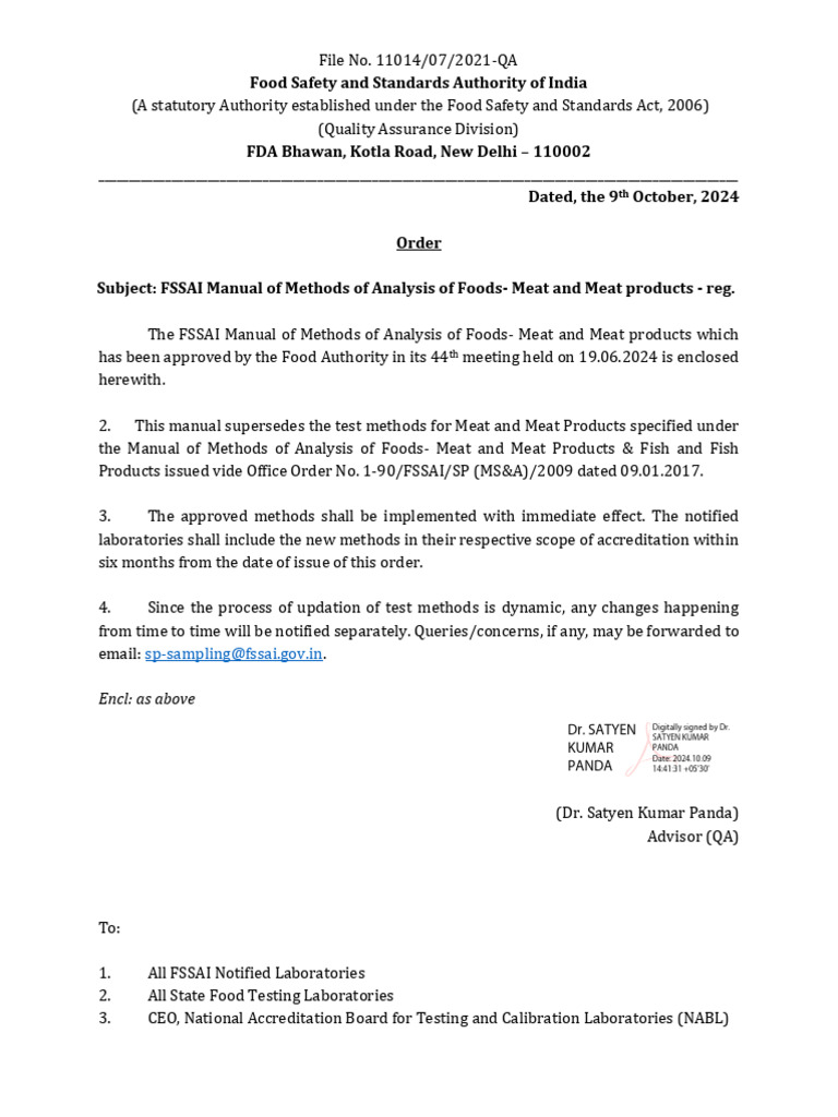 FSSAI Meat Analysis Methods Manual | PDF | Titration | Chemistry