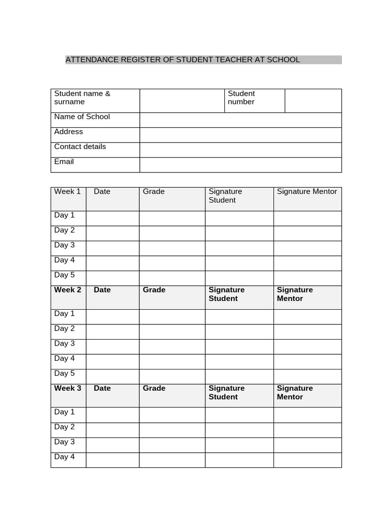 Attendance Register | PDF