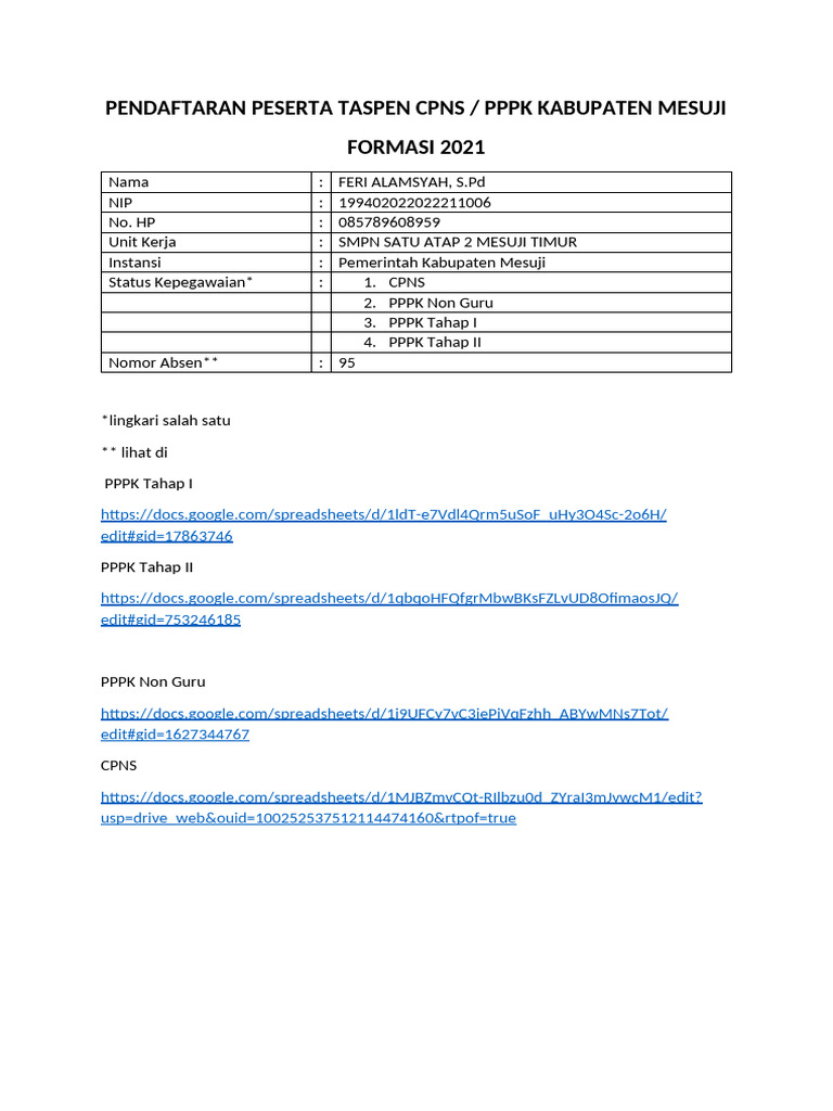formulir taspen | PDF