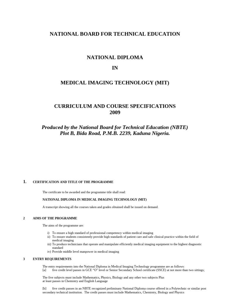 National Diploma in Medical Imaging Technology | PDF | Vocational ...