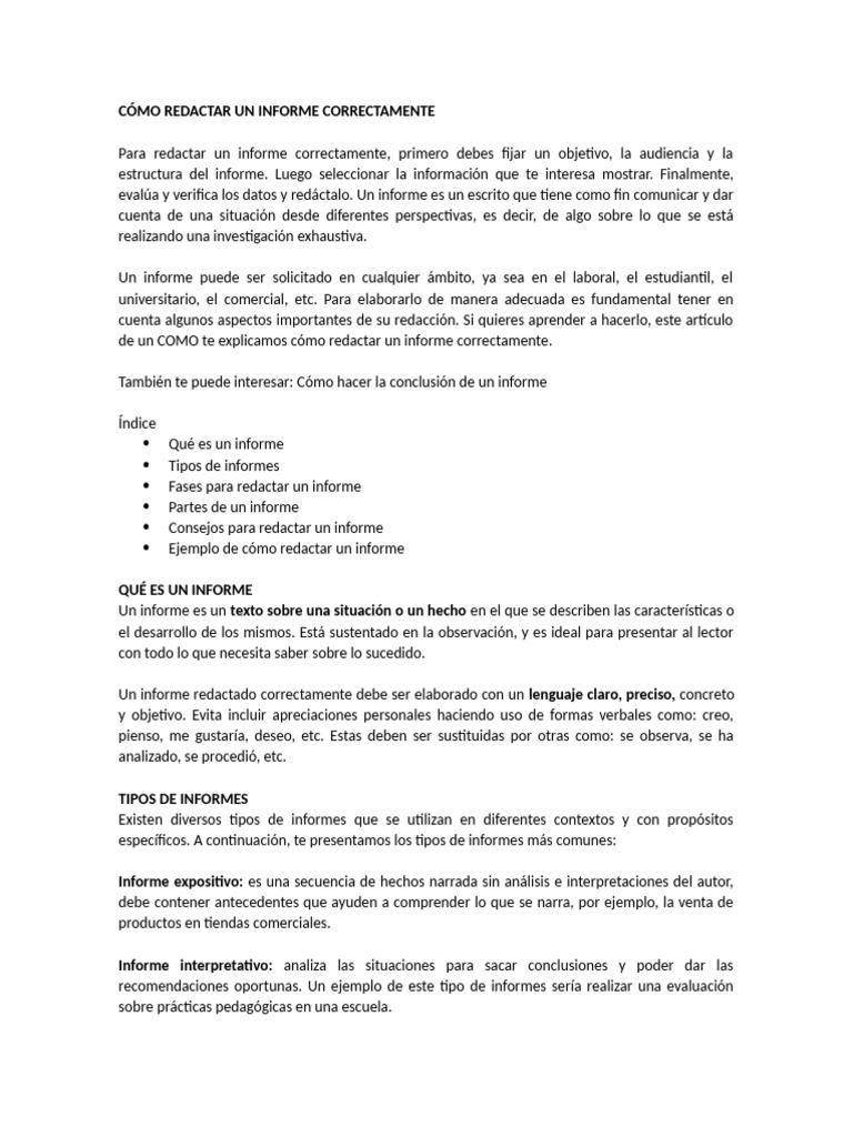 Cómo Redactar Un Informe Correctamente | PDF | Información | Comunicación