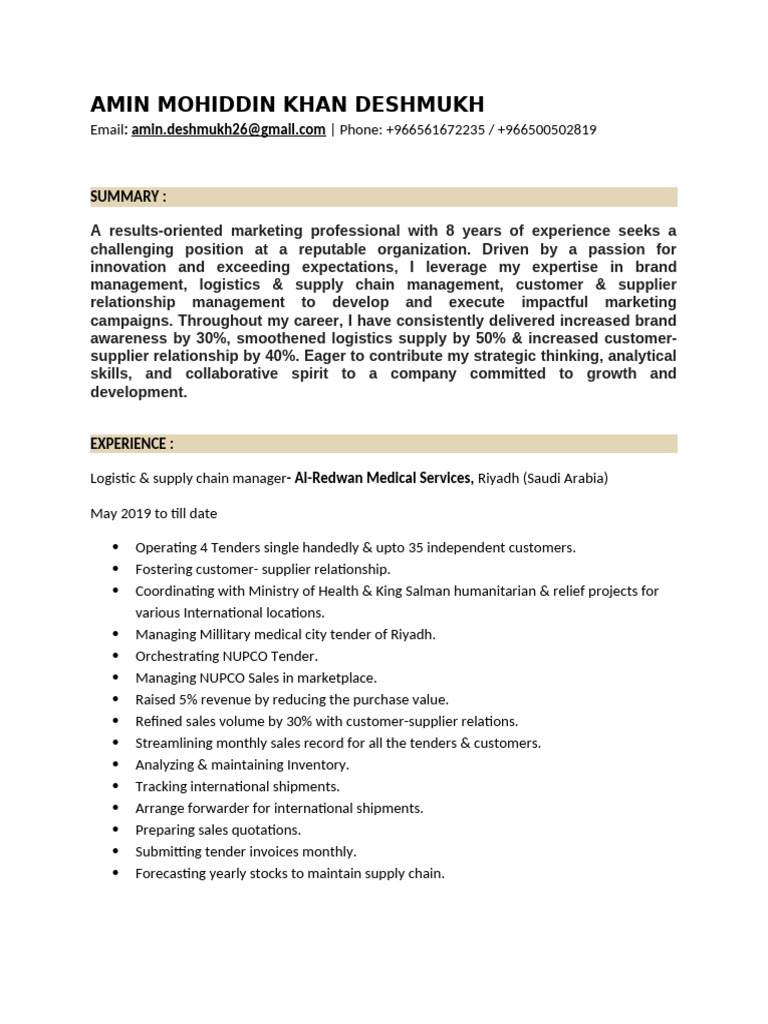 Amin CV (4) | PDF | Logistics | Supply Chain Management