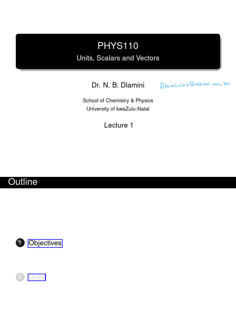 PHYS110: Scalars, Vectors, and Units | PDF | Significant Figures | Physics