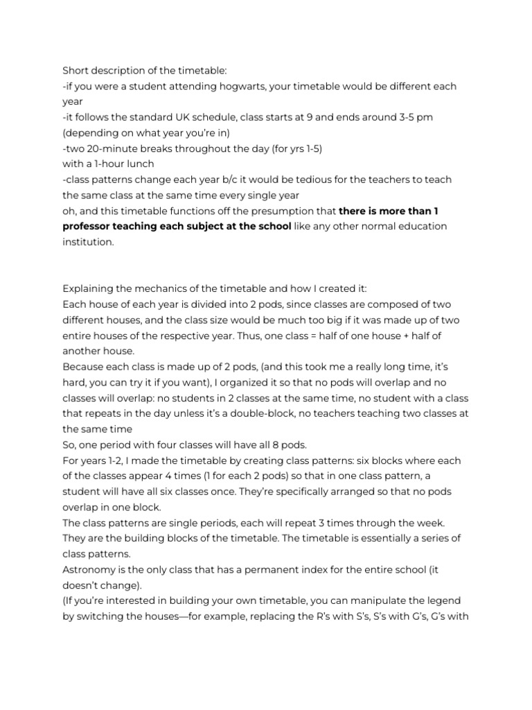 Hogwarts Student Timetable Explained | PDF | Harry Potter