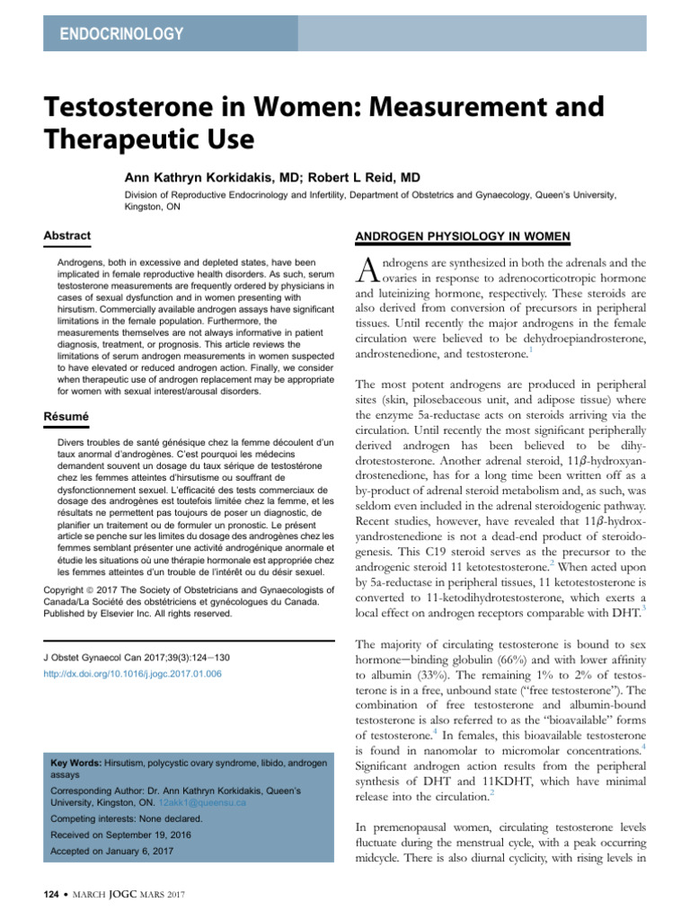 Testosterone in Women - Measurement and Therapeutic Use | PDF ...