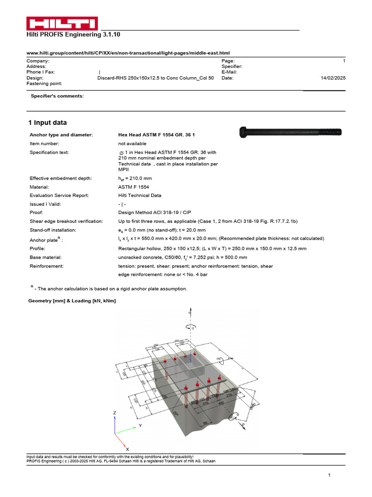Drafts_Discard-RHS 250x150x12.5 to Conc Column_Col 500_Mom only | PDF