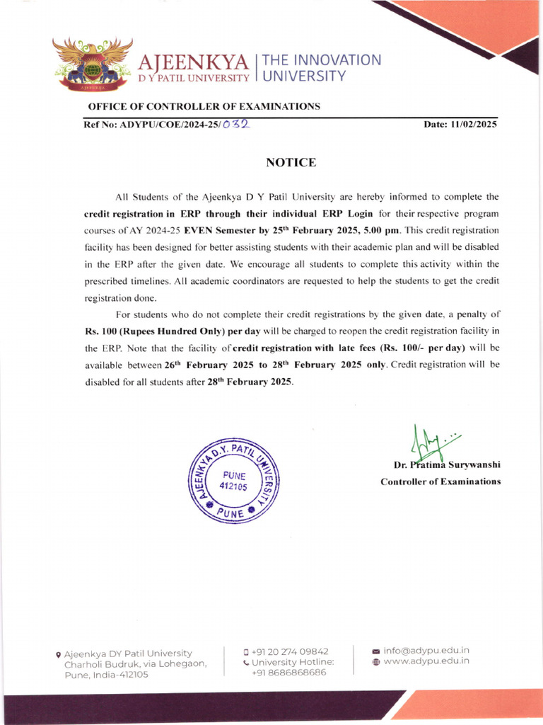 ERP Credit Registration Notice 2025 | PDF