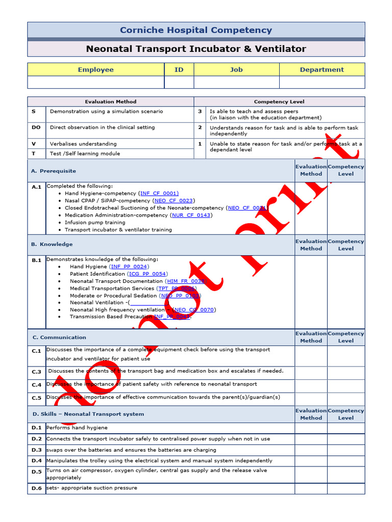 Neonatal Transport Incubator and Ventilator Competency Guidelines | PDF | Neonatal Intensive ...