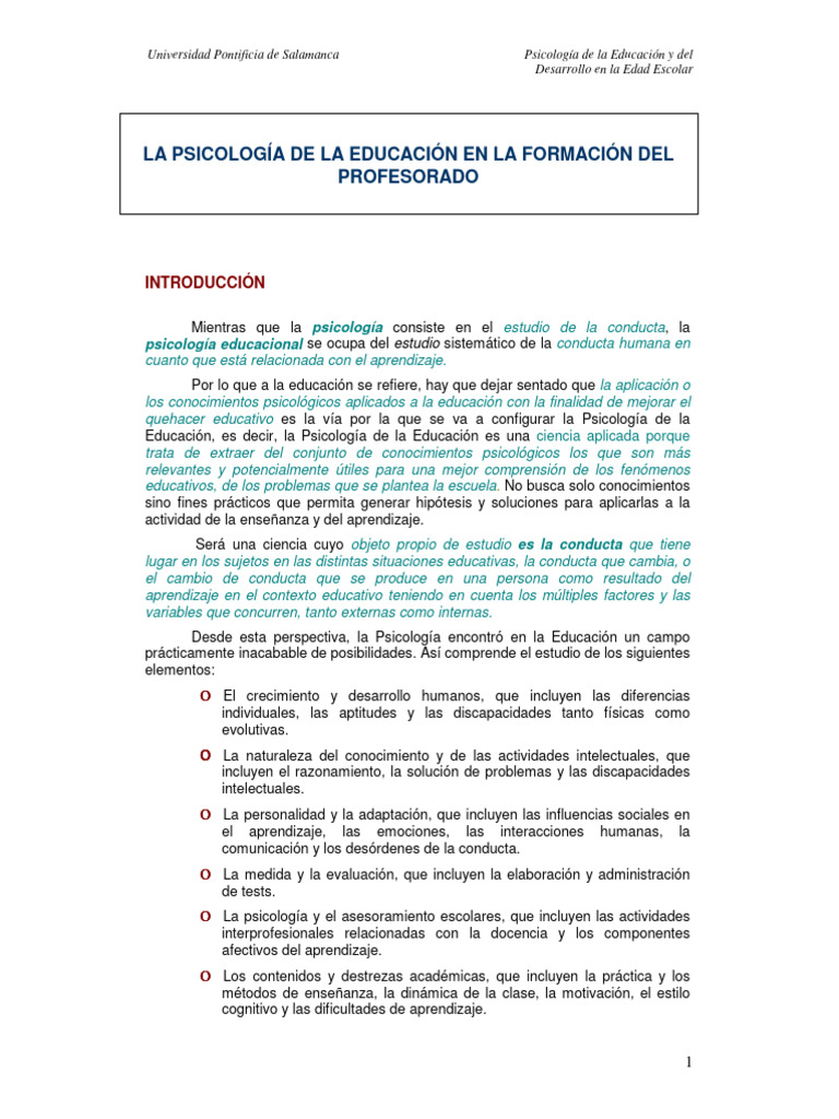 La_Psicolog_a_de_la_Educaci_n_en_la_formaci_n_del_profesorad | PDF | Aprendizaje | Sicología