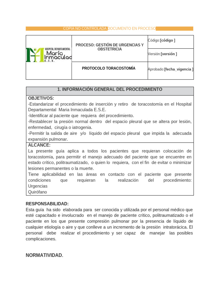 Protocolo Toracostomía Word | PDF | Tórax | Tórax (anatomía humana)