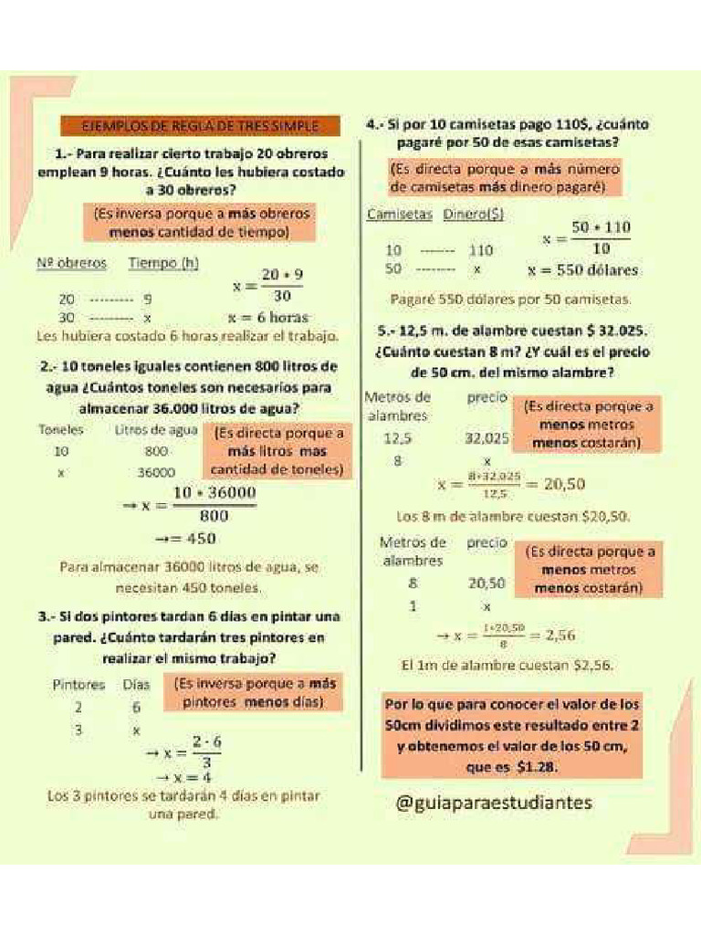 Ejemplos de Regla de Tres Simple | PDF