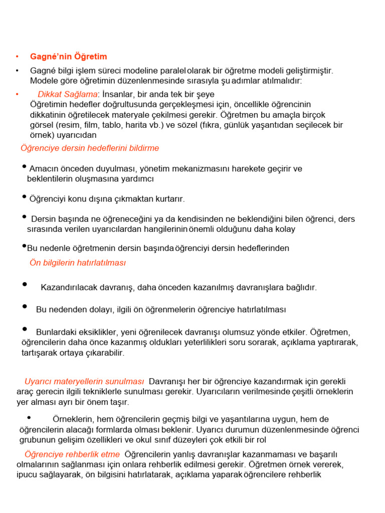 Gagné'nin Öğretim Modeli Ve Öğrenme Döngüsü Modeli - 022104 | PDF