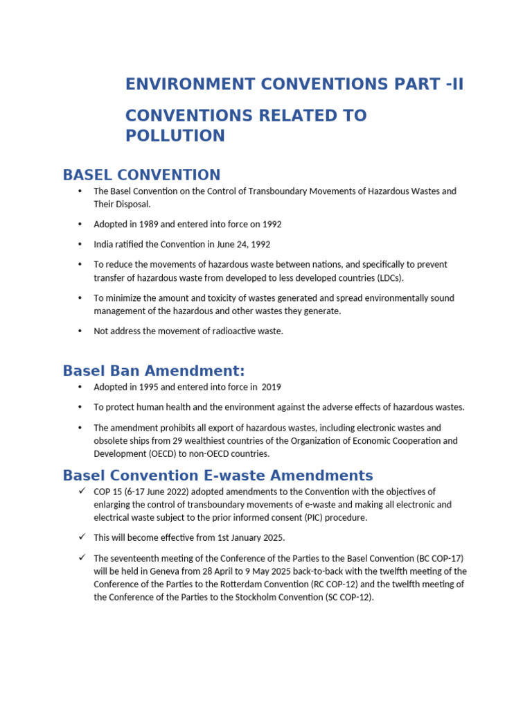 Environment Conventions Part - Ii | PDF | Waste | Human Impact On The ...