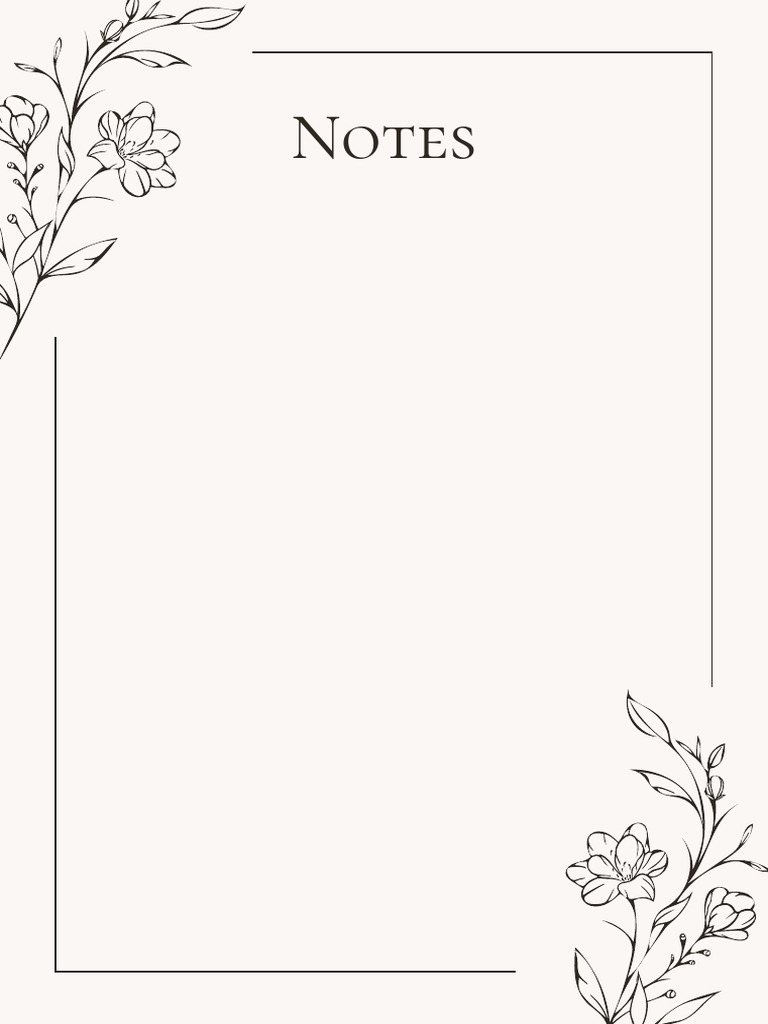 Beige Floral Notes Page Border | PDF