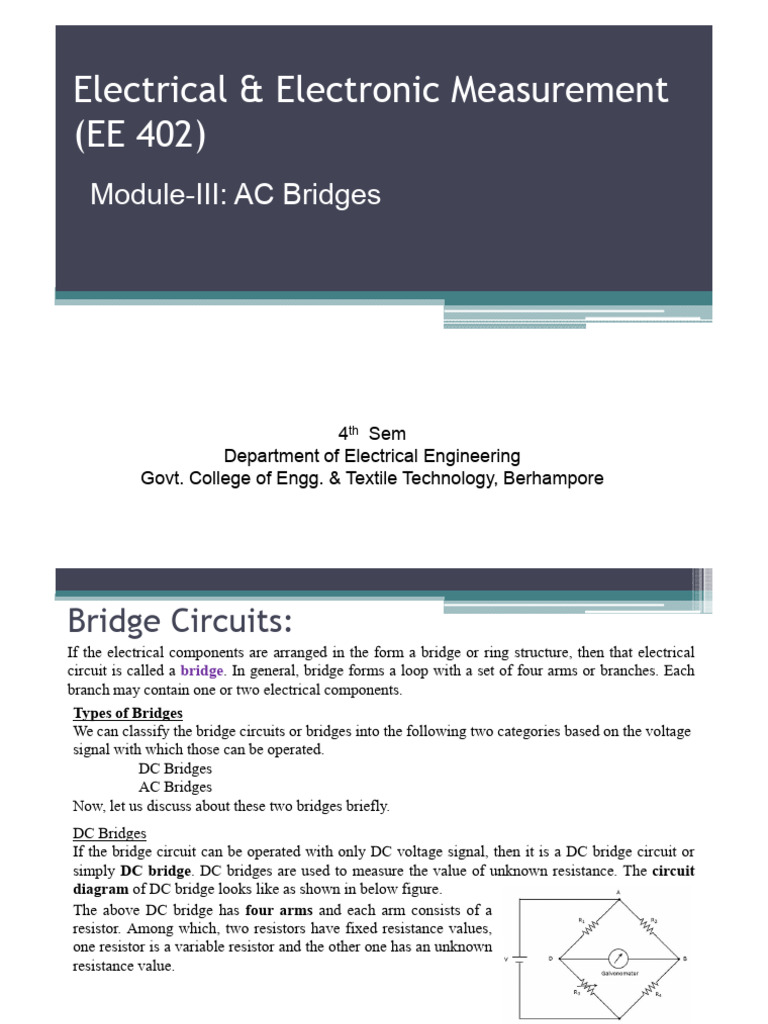 AC Bridges | PDF | Electrical Impedance | Capacitor