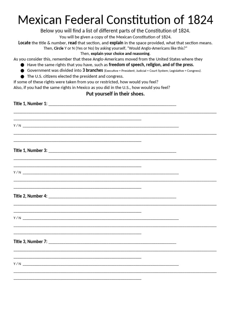 Mexican Federal Constitution of 1824: Below You Will Find A List of ...