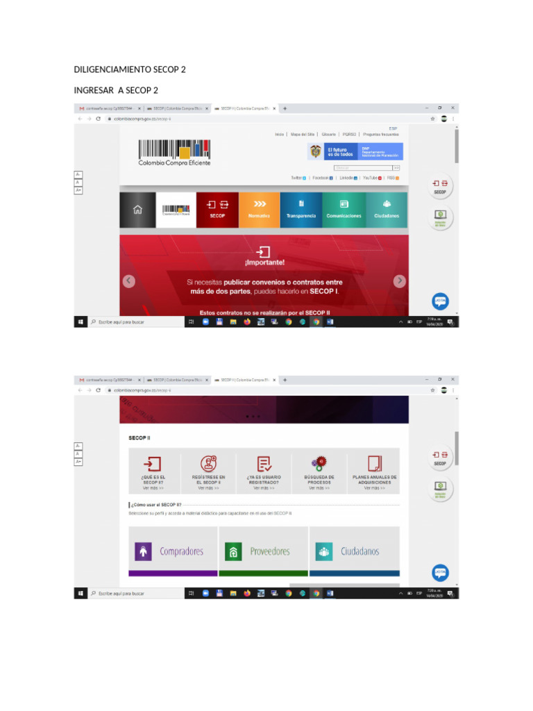 DILIGENCIAMIENTO SECOP 2 | PDF