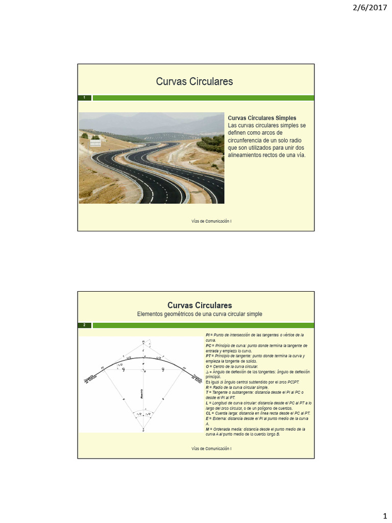 Curvas Circulares: Elementos y Cálculos | PDF | Triángulo | Tangente
