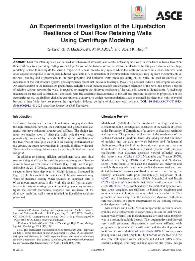 Madabhushi Haigh 2022 an Experimental Investigation of the Liquefaction Resilience of Dual Row ...