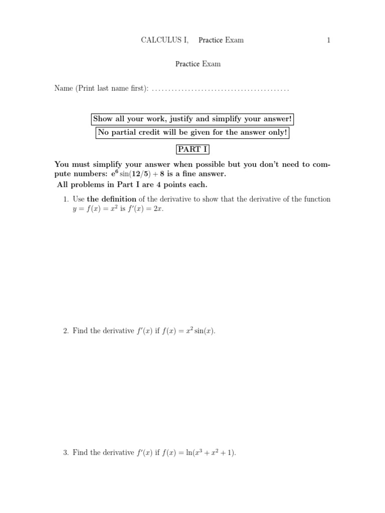 Practice Exam Calculus+1 | PDF | Calculus | Mathematical Analysis