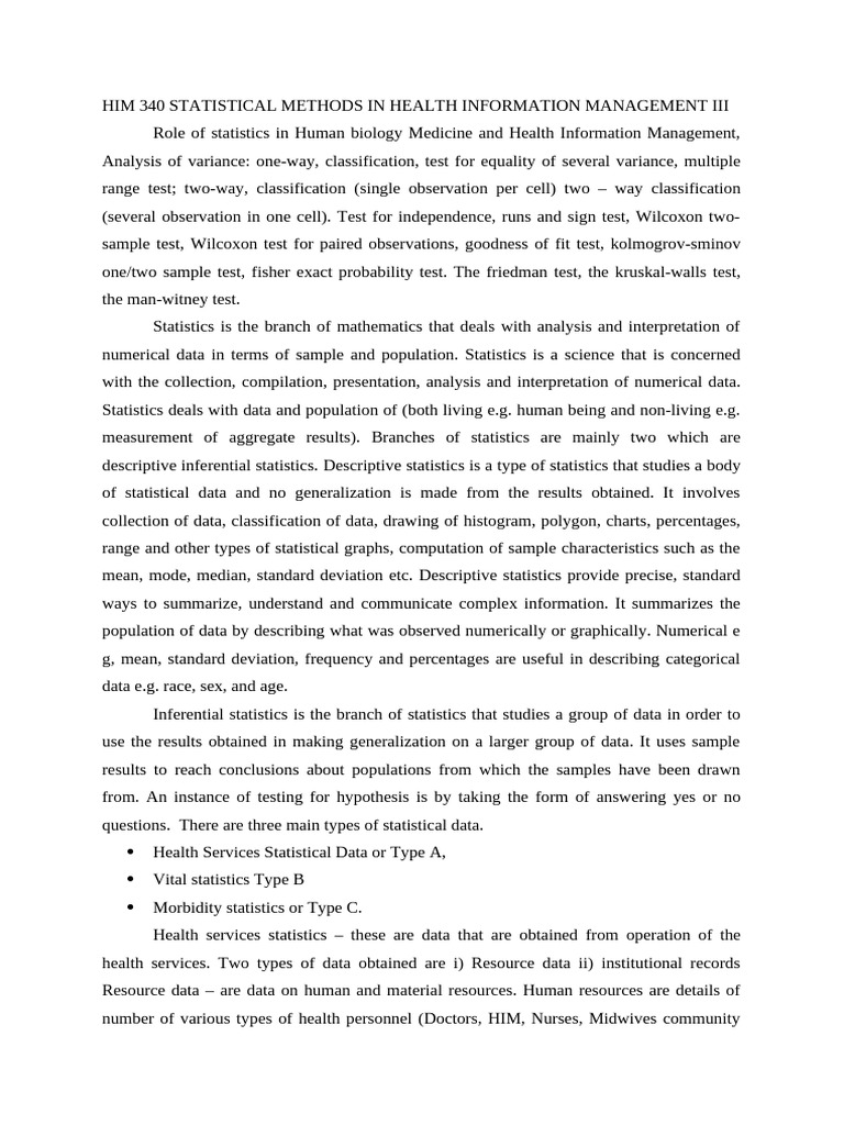 Statistical Methods in Health Management | PDF | Type I And Type Ii ...