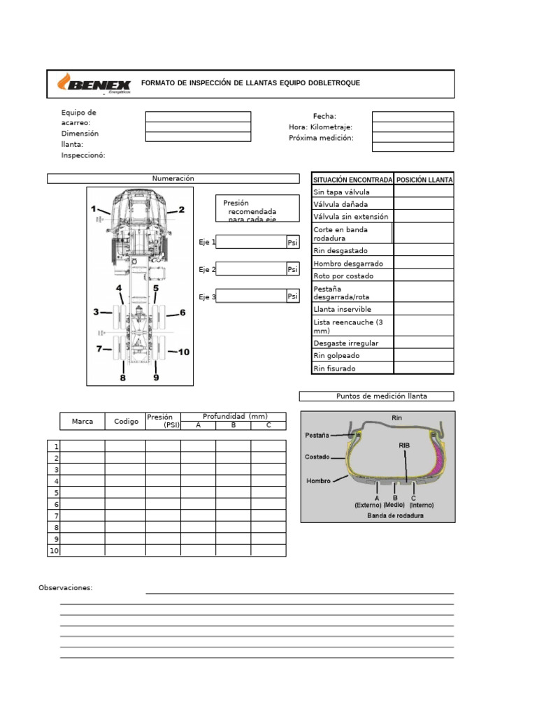 Formato Inspeccion de Llantas | PDF | Tecnologías automotrices | Ingeniería mecánica