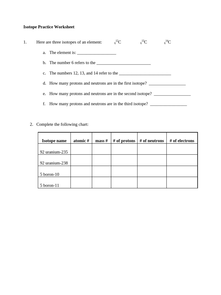 Isotope Calculation Practice Worksheet | PDF