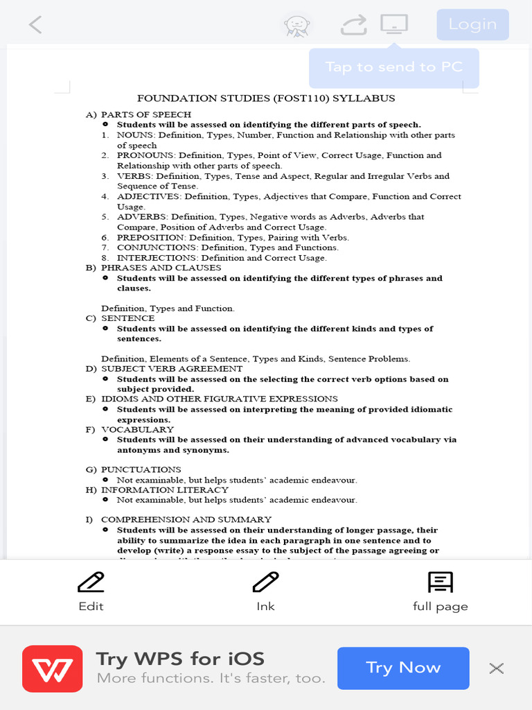 Foundation Studies Fost 110 Syllabus | PDF | Verb | Part Of Speech