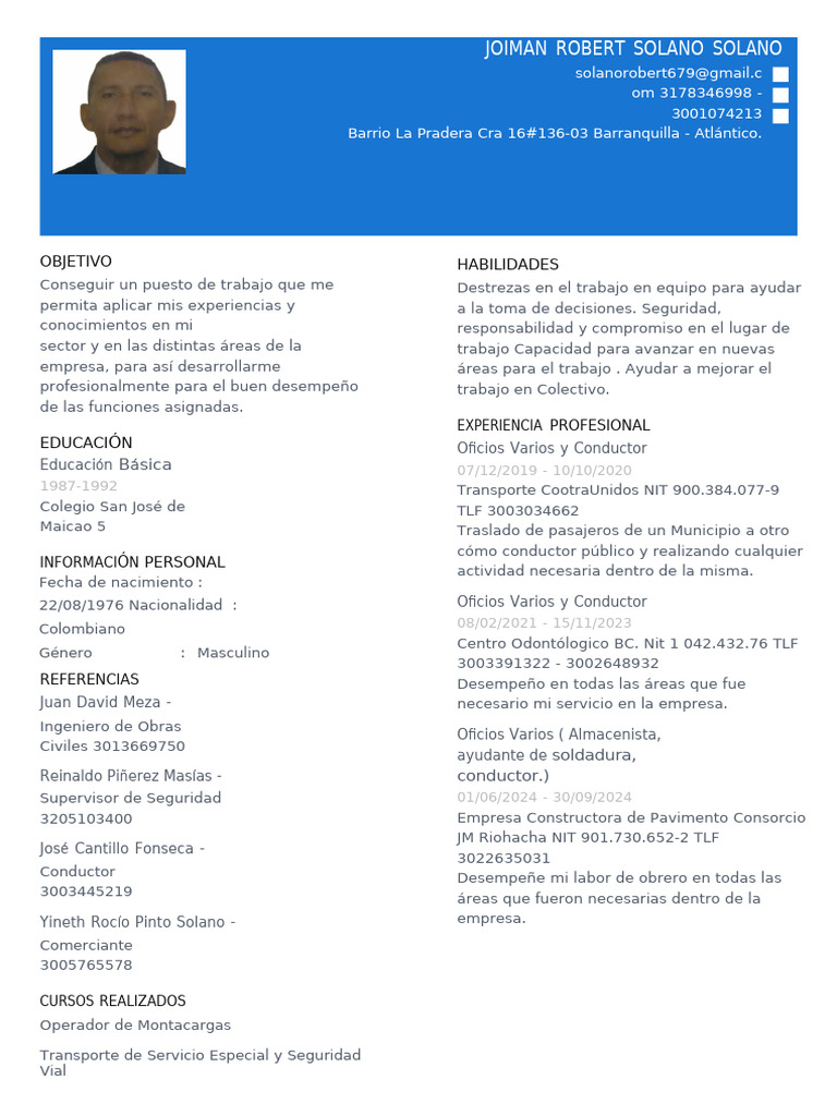 Currículum de Joiman Solano | PDF