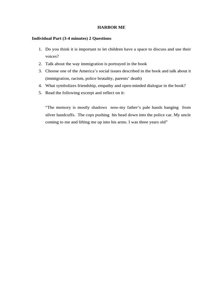 Discussion Questions on "Harbor Me" | PDF