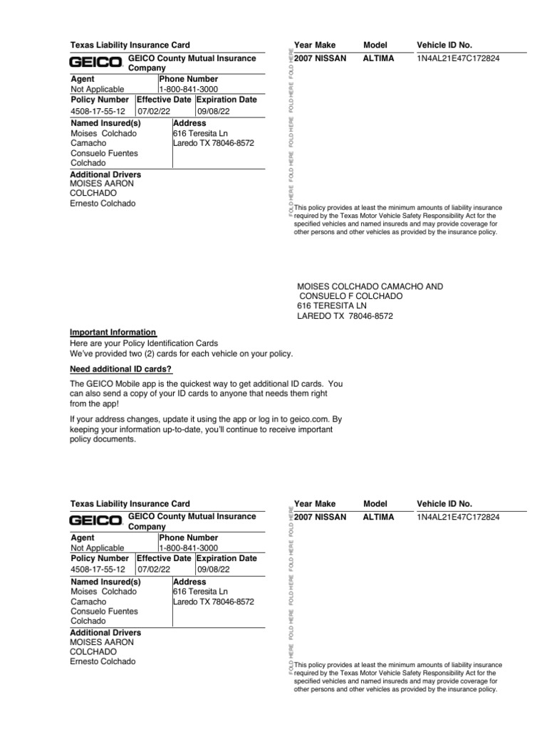 Texas Liability Insurance Binder | PDF | Insurance | Identity Document