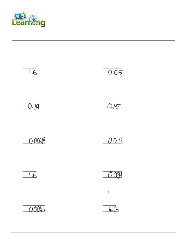 Grade 6 Adding Decimals Column 0 6 Decimal Digits A | PDF