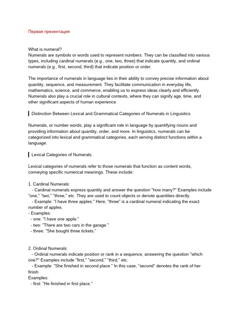 The Lexico-Grammatical Category of The Numerals | PDF | Grammatical ...